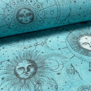 Zodiac Print Fabric Sky Stars Galaxy Space Astrology Horoscope Sun Moon ...