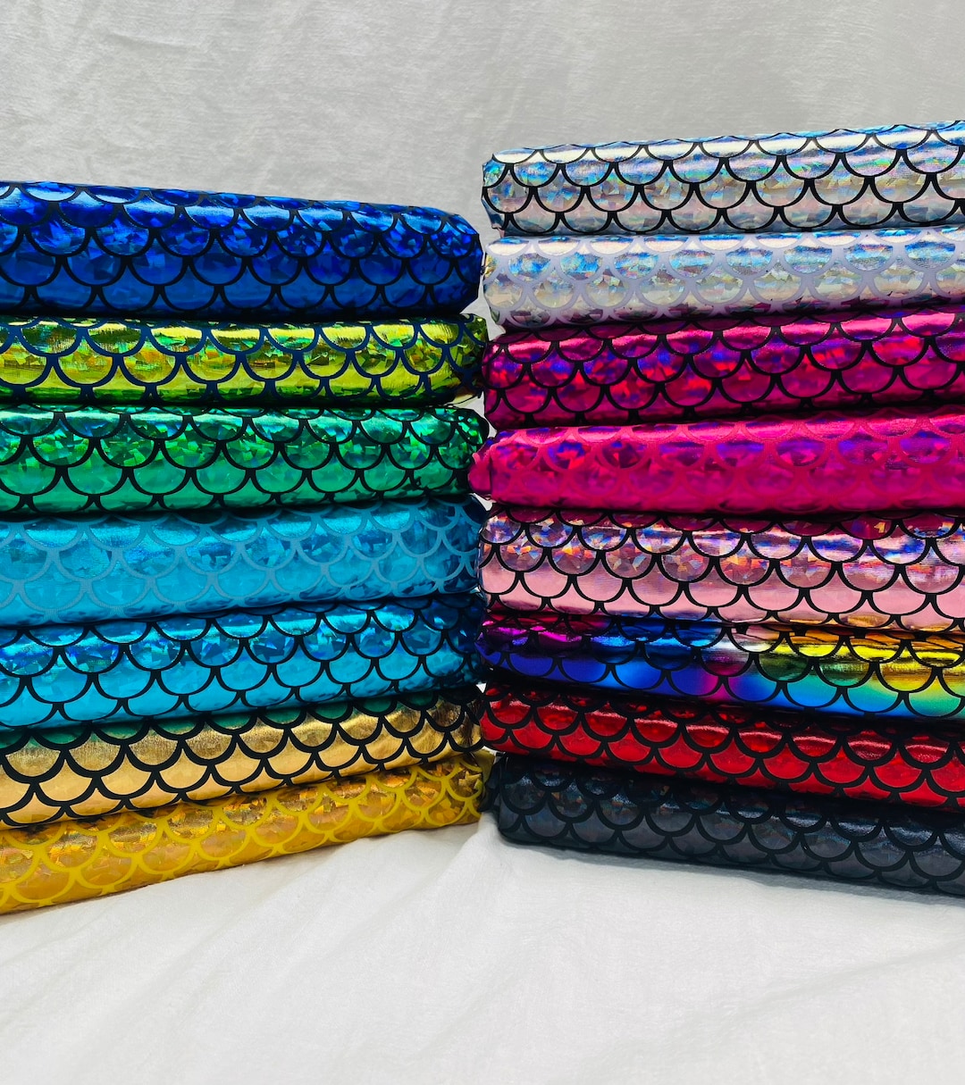 Mermaid Scale Fabric Fish Tale Foil Iridescent Stretch Spandex Material ...