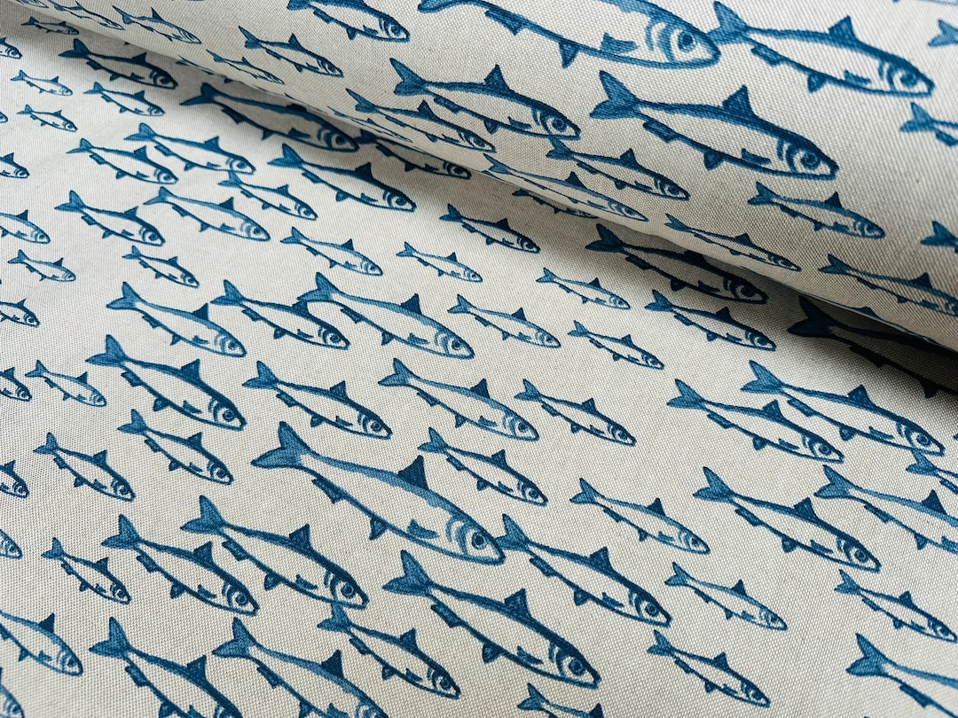 Sardine Fish Fabric Linen Look Marine Print - Curtain Upholstery ...