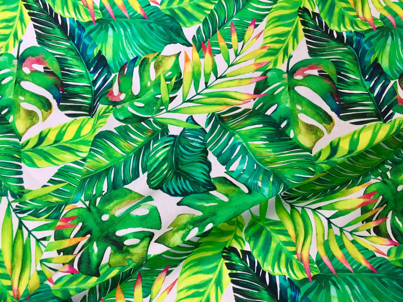 Banana Leaves Tropical Palm Leaf Fabric for Curtains Upholstery Green ...