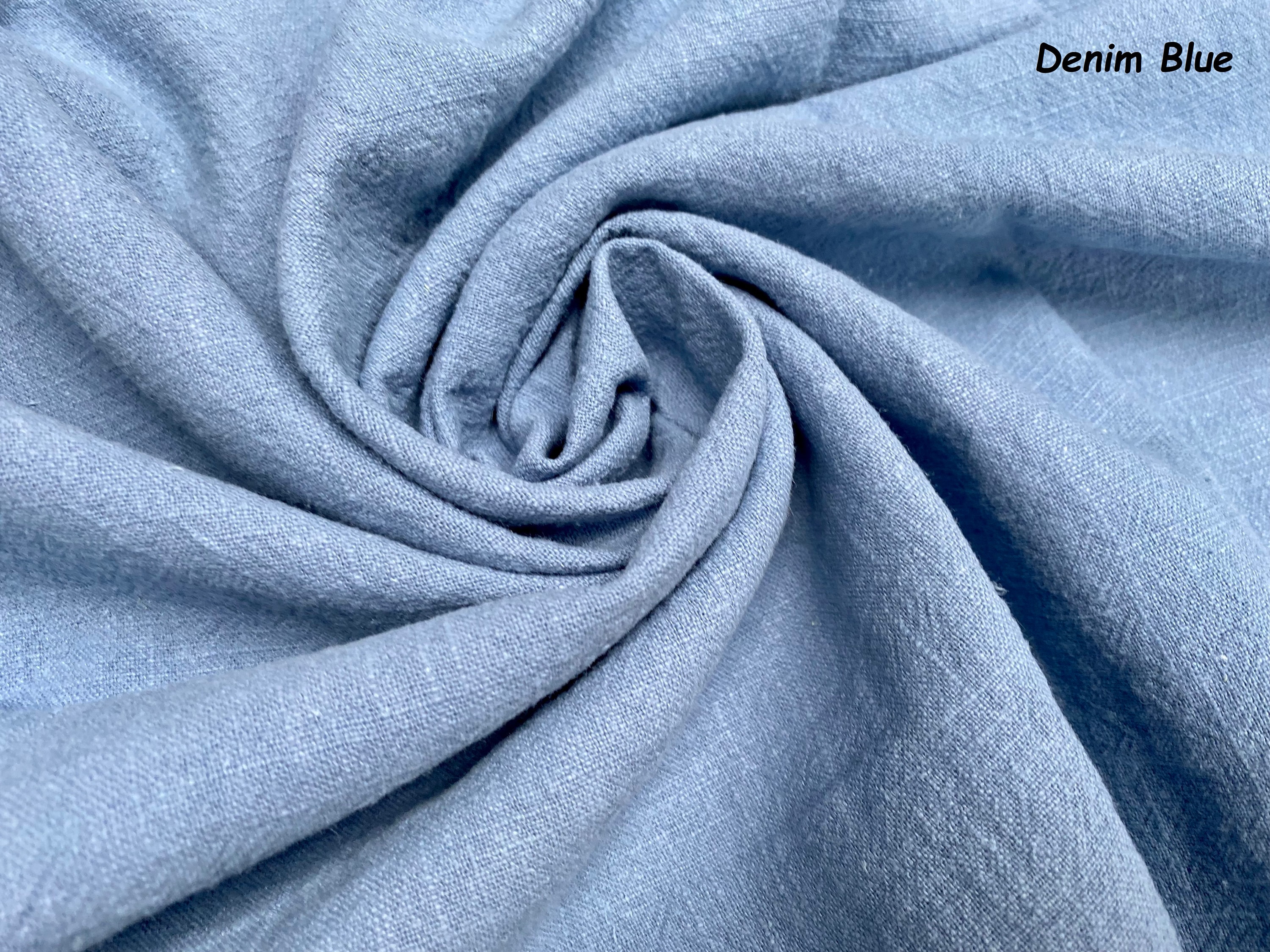 Denim Blue Stone Washed Pure Plain Linen Fabric Material - 100% Linens ...