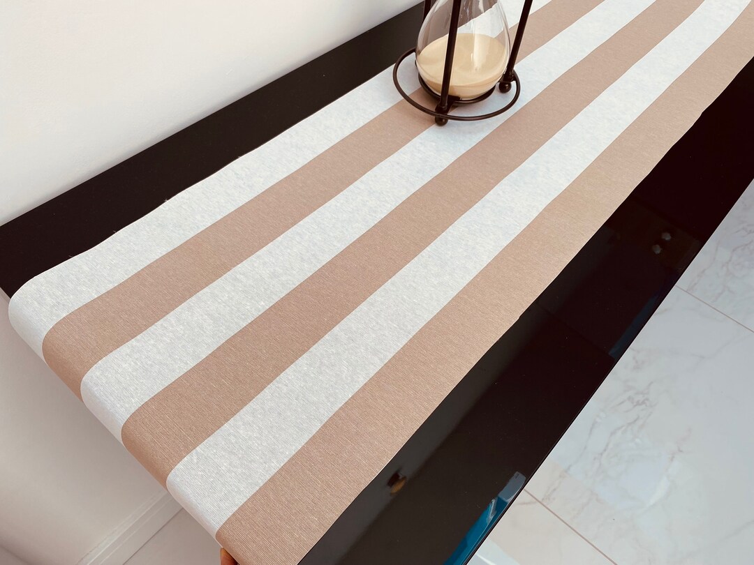 BEIGE & WHITE Striped Teflon Table Runner for Events, Weddings, Home ...