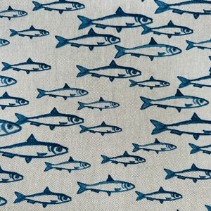 Sardine Fish Fabric Linen Look Marine Print - Curtain Upholstery ...