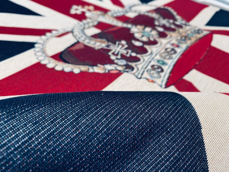 UK CROWN Union Jack Flag Retro Linen Look Heavy Jacquard - Etsy