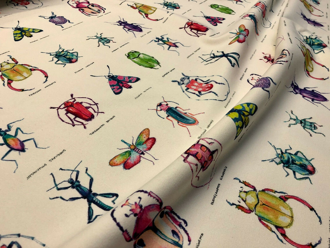 Ivory Bugs & Insects Fabric for Curtains Upholstery | Etsy