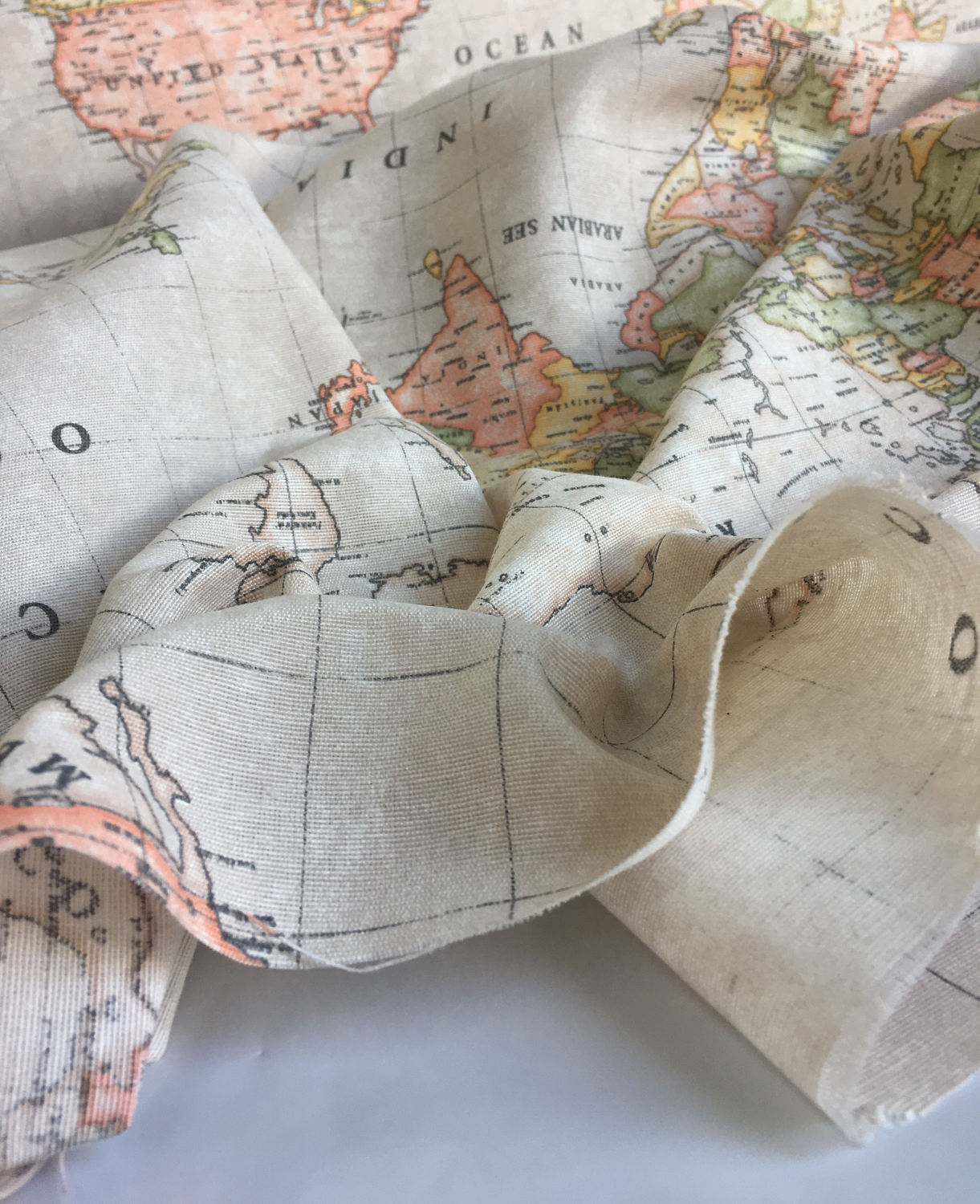 BEIGE WORLD MAP 3 Designer Curtain Upholstery Cotton Fabric Material ...