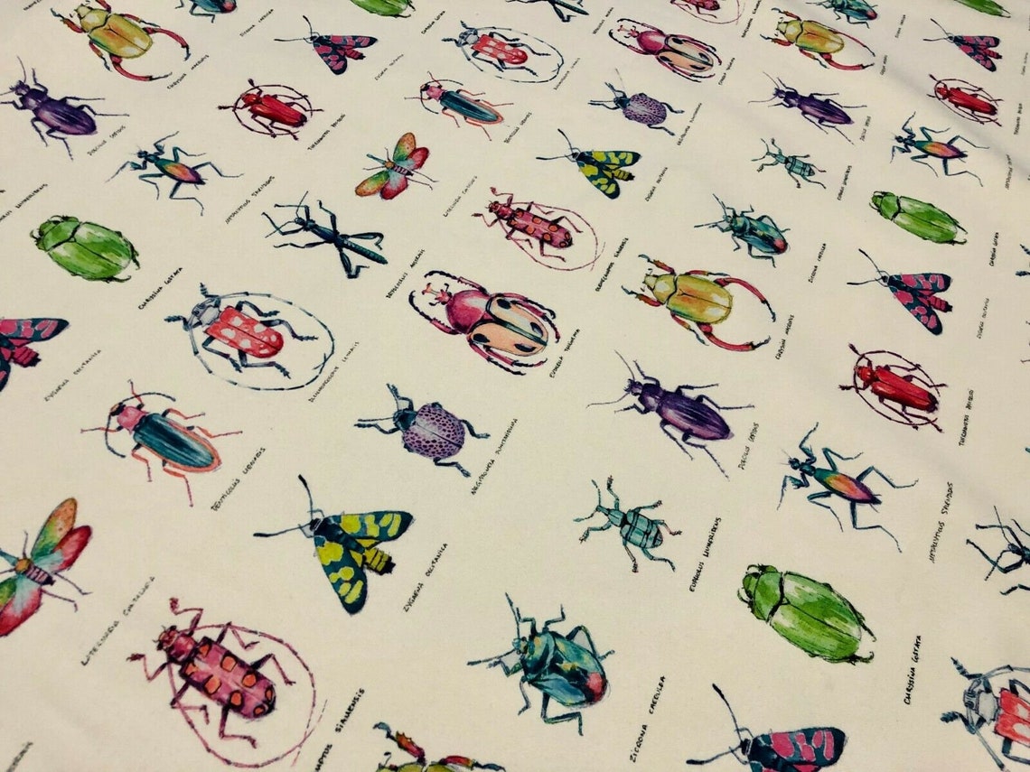 Ivory Bugs & Insects Fabric for Curtains Upholstery | Etsy