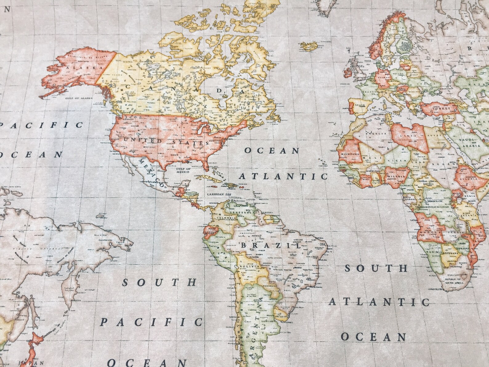 BEIGE WORLD MAP 3 Designer Rideau Matériau en tissu de coton - Etsy France