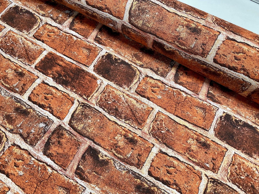 Red Brick Wall Print Fabric Home Decor Curtain Upholstery Cotton ...