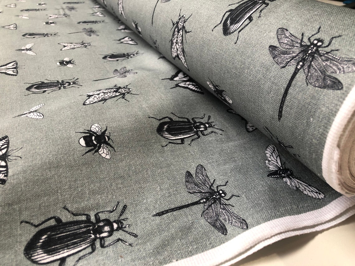 Grey Bugs & Insects Fabric for Curtains Upholstery Dressmaking - Etsy