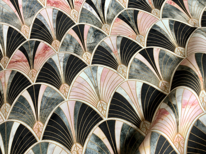 Marble Pink Fan Bow Art Deco Nouveau Geometric Shell Damask - Etsy ...