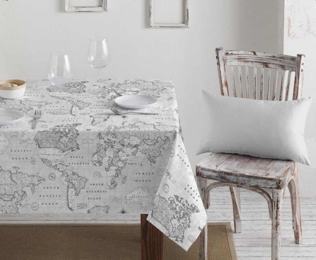 Teflon Waterproof World Map Tablecloth PU Coated Outdoor Fabric for ...