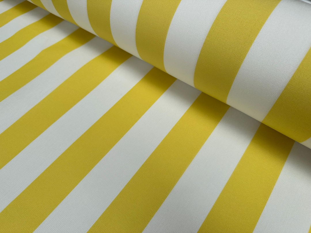 Yellow & White Striped DRALON Outdoor Fabric Acrylic Teflon Waterproof ...