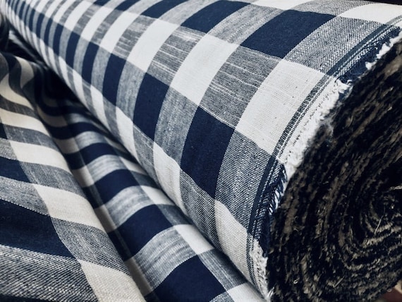 Navy White Gingham Linen Checked Linen Fabric Plaid Material Buffalo Check Cotton Yarn Dressmaking Curtains 140 Cm Wide Etsy UK