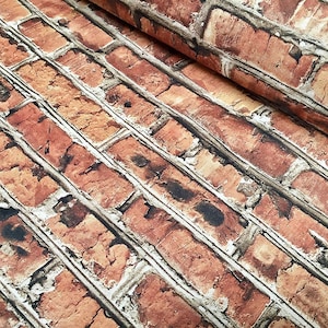 Digi Brick Wall Effect Cotton Fabric Red Bricks Stone Wall Print Cloth ...