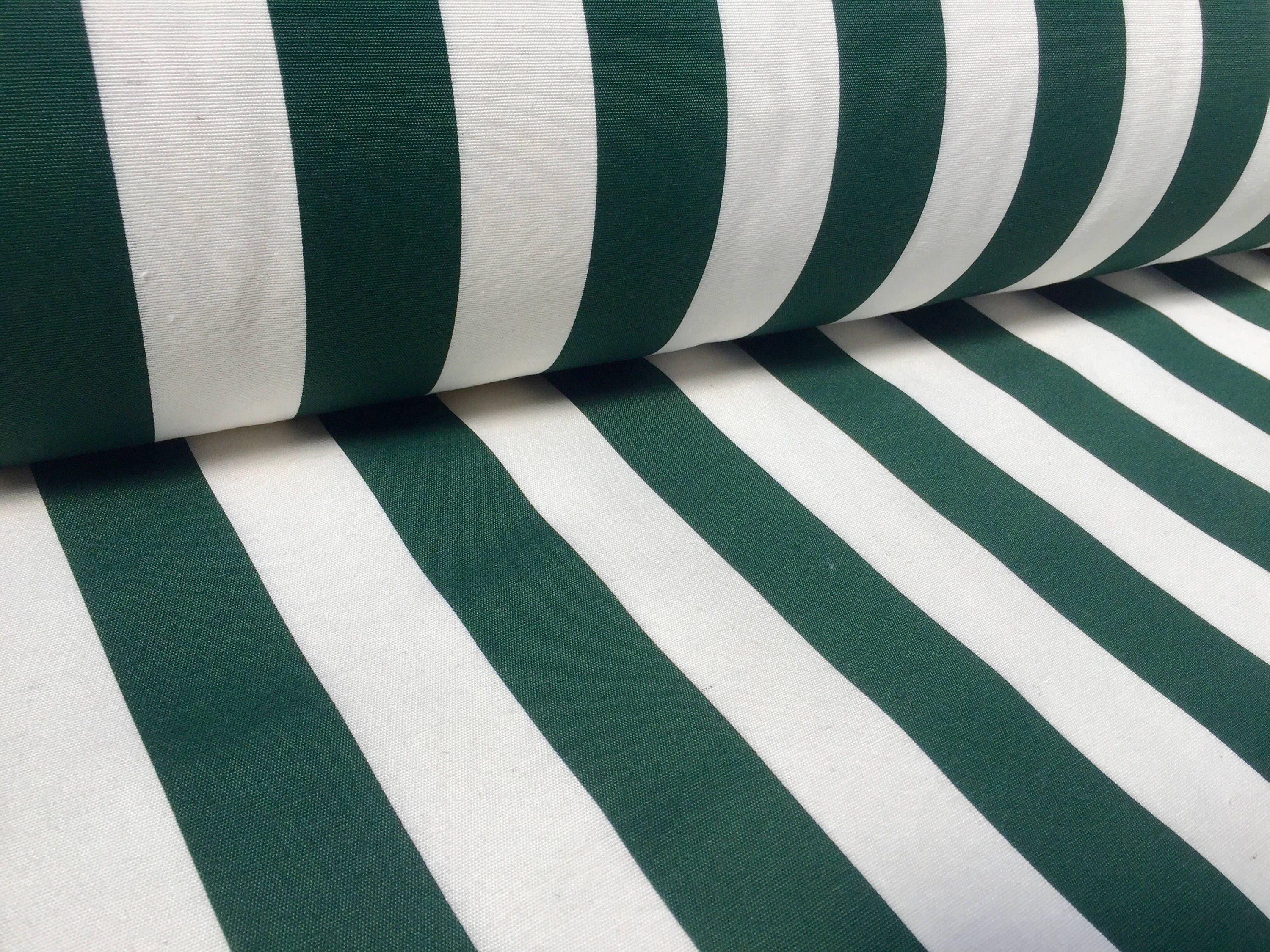 Dark Green & White Striped Fabric - Sofia 4cm Wide Stripes for Curtains ...