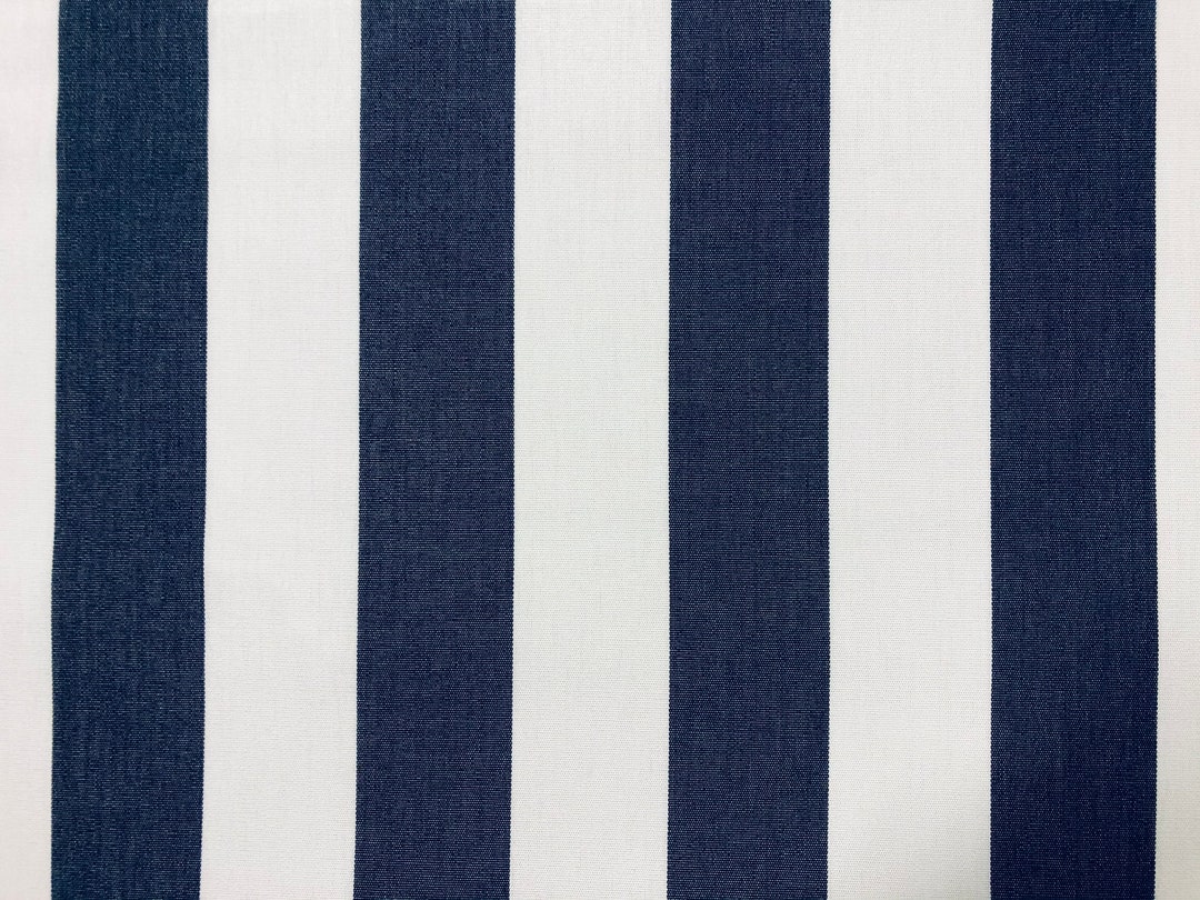 Navy Blue & White Striped DRALON Outdoor Fabric Acrylic Teflon ...