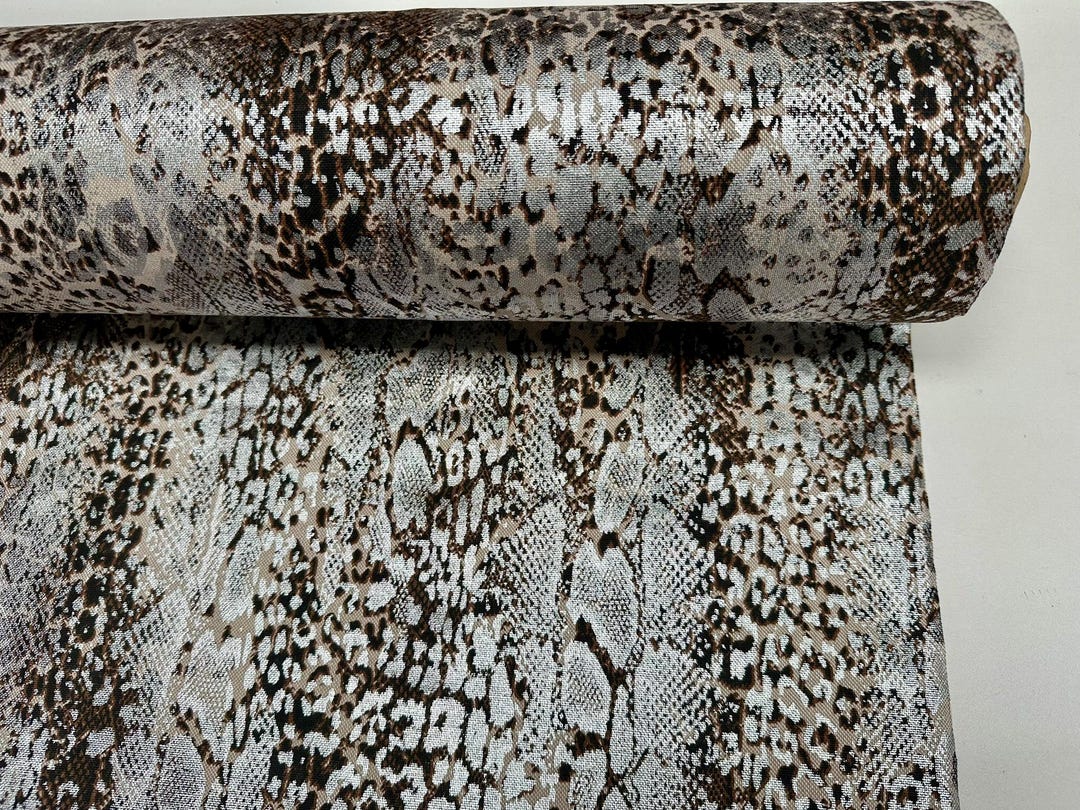 Metallic Snake Skin Print Python Leopard Animal Fabric Linen Look ...