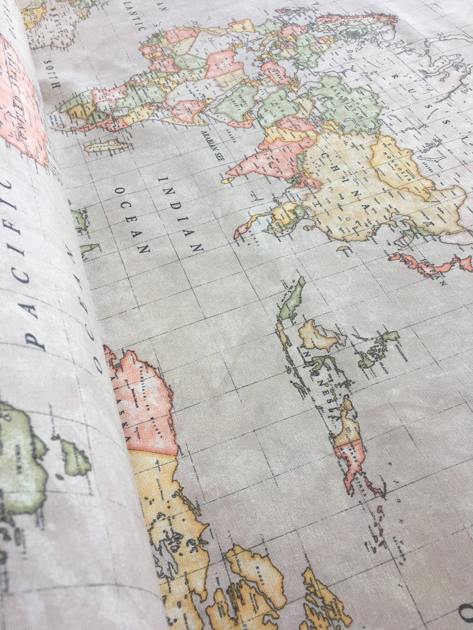 BEIGE WORLD MAP 3 Designer Curtain Upholstery Cotton Fabric - Etsy