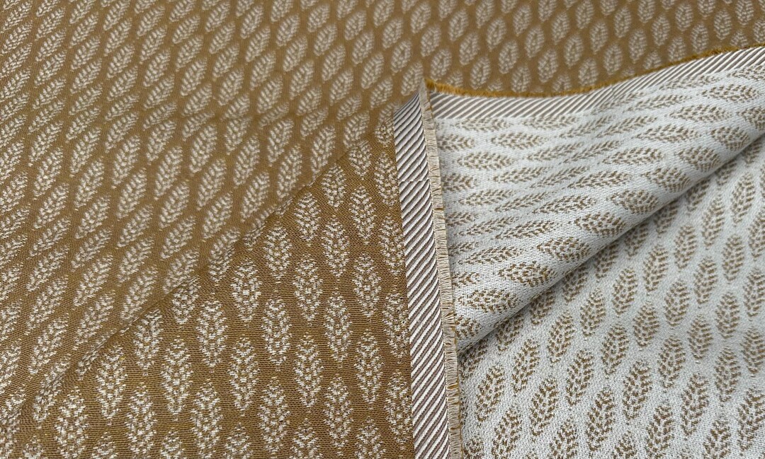 Woven Leaf Jacquard Upholstery Fabric – Mustard & Cream Scandi Linen ...