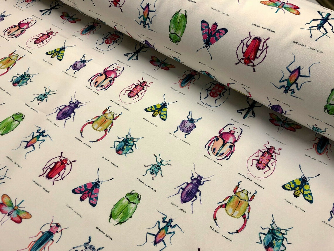 Ivory Bugs & Insects Fabric for Curtains Upholstery Dressmaking - Bee ...