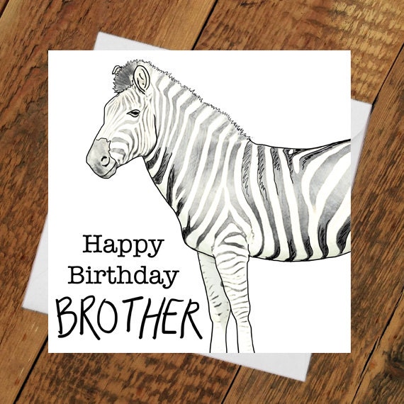 Brother Birthday Card Zebra For him Sibling Zoo Animals | Etsy