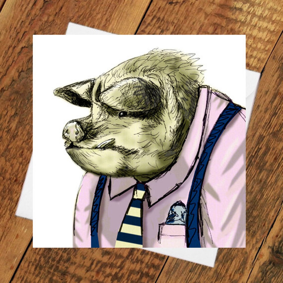 Greeting Card Grumpy Pig New Job Farmyard Animal Birthday for Him Her ...