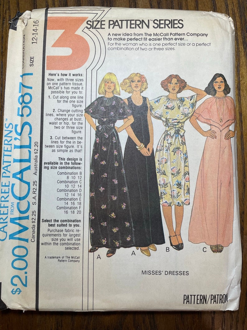 Vintage 1970s Mccall Sewing Patterns 5871 and Vogue Sewing Pattern 8679 ...