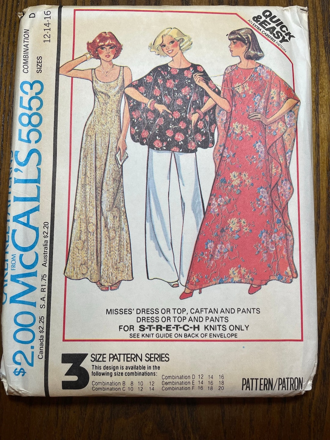 Vintage 1970s Mccall Sewing Patterns 5853 and 5871 and Vogue Sewing ...