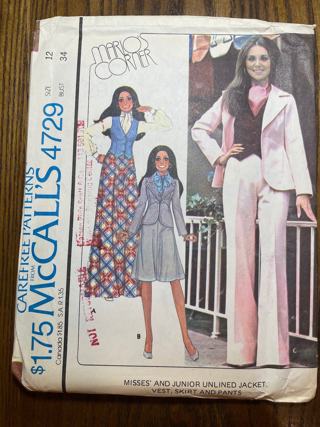 Vintage 1970s Mccall's Marlo's Corner by Marlo Thomas Pantsuit Sewing ...