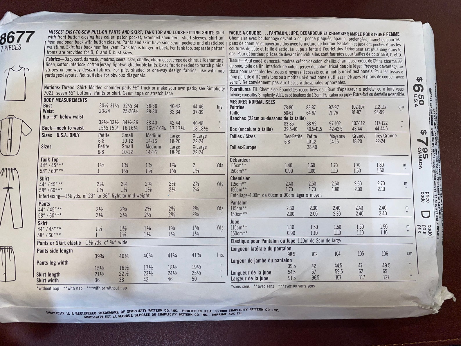Vintage 1980s Coordinates Uncut Sewing Patterns Simplicty 8677 and ...