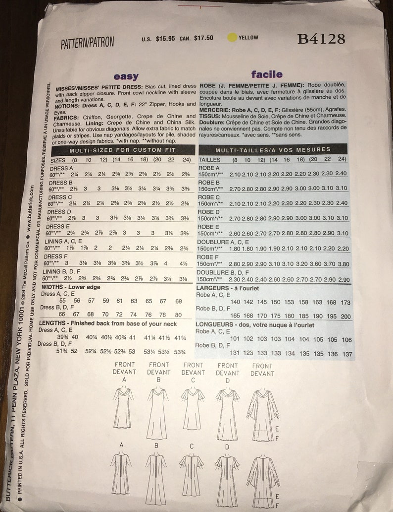 Two Vintage, Uncut Dress Pattern Butterick 4128 Sizes 14-18 - Etsy