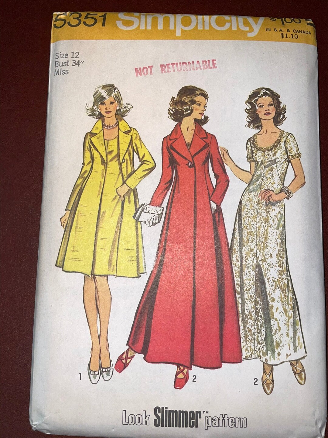 Vintage 1970s Dresses With Coats Uncut Sewing Patterns Simplicity 5351 ...