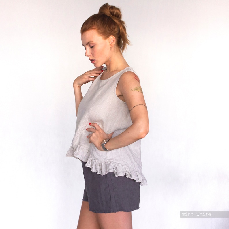 LINEN RUFFLE TOP White Linen Top Women's Linen Tops | Etsy