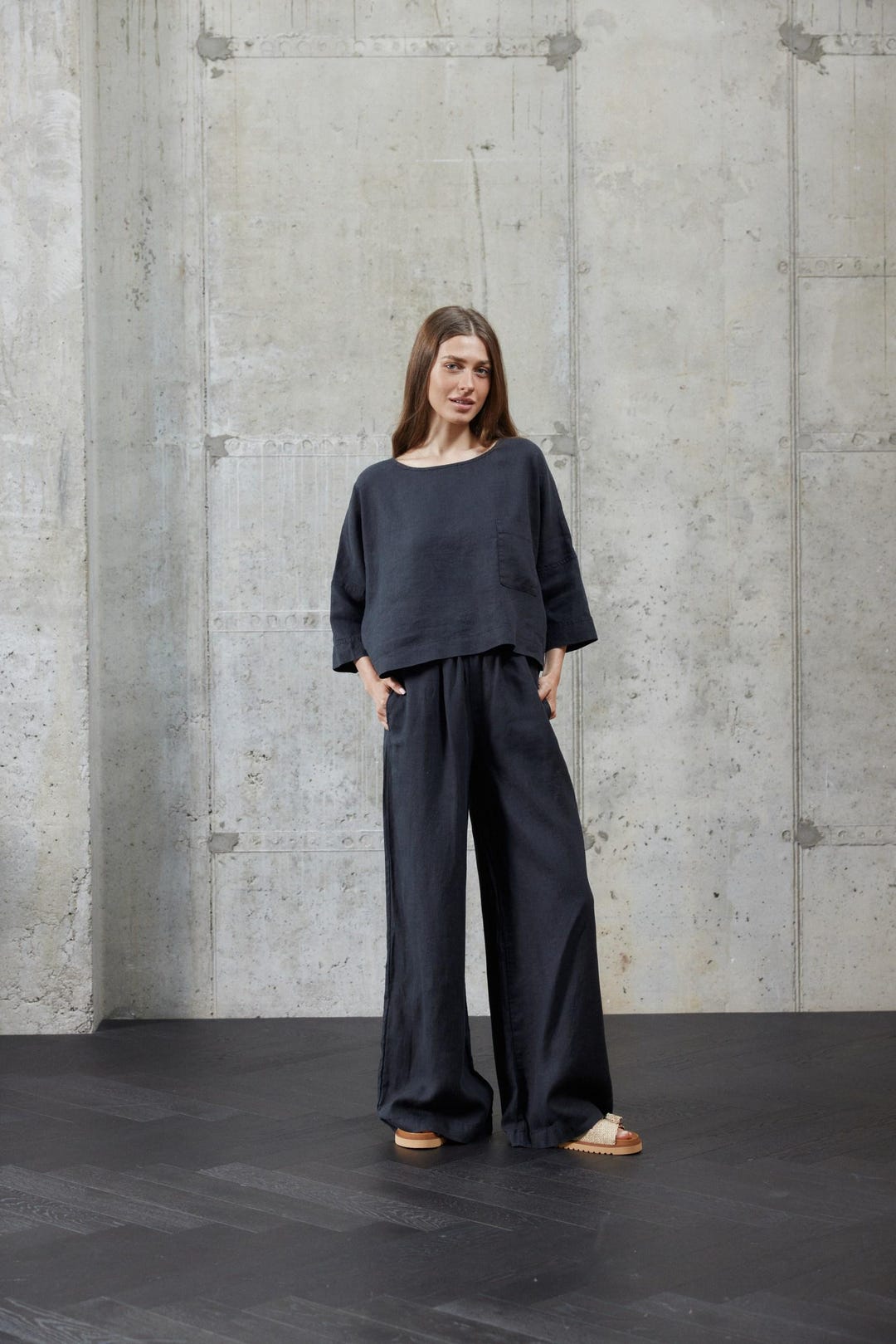 Linen Women Set With Palazzo. Relaxed Set Oversize. Boxy Top and Shorts ...