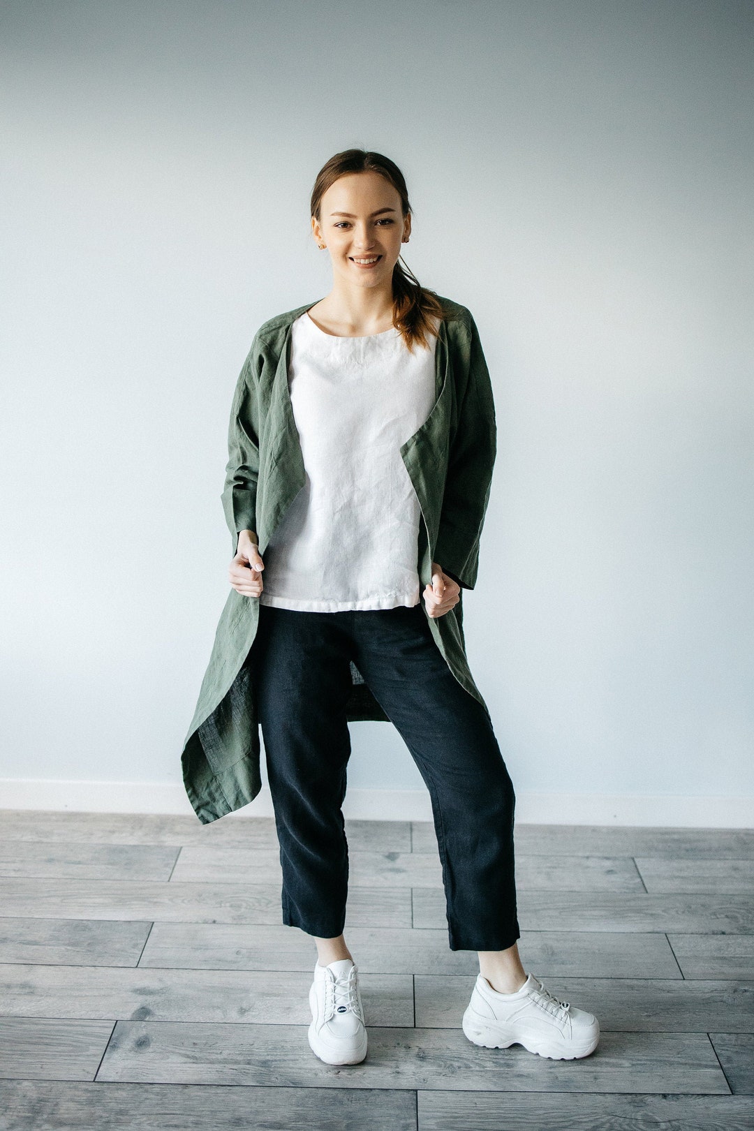 Oversized Green Linen Summer Jacket: Loose Fit, 3/4 Sleeve - Etsy