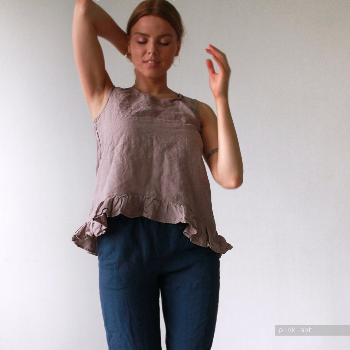 LINEN RUFFLE TOP White Linen Top Women's Linen Tops | Etsy