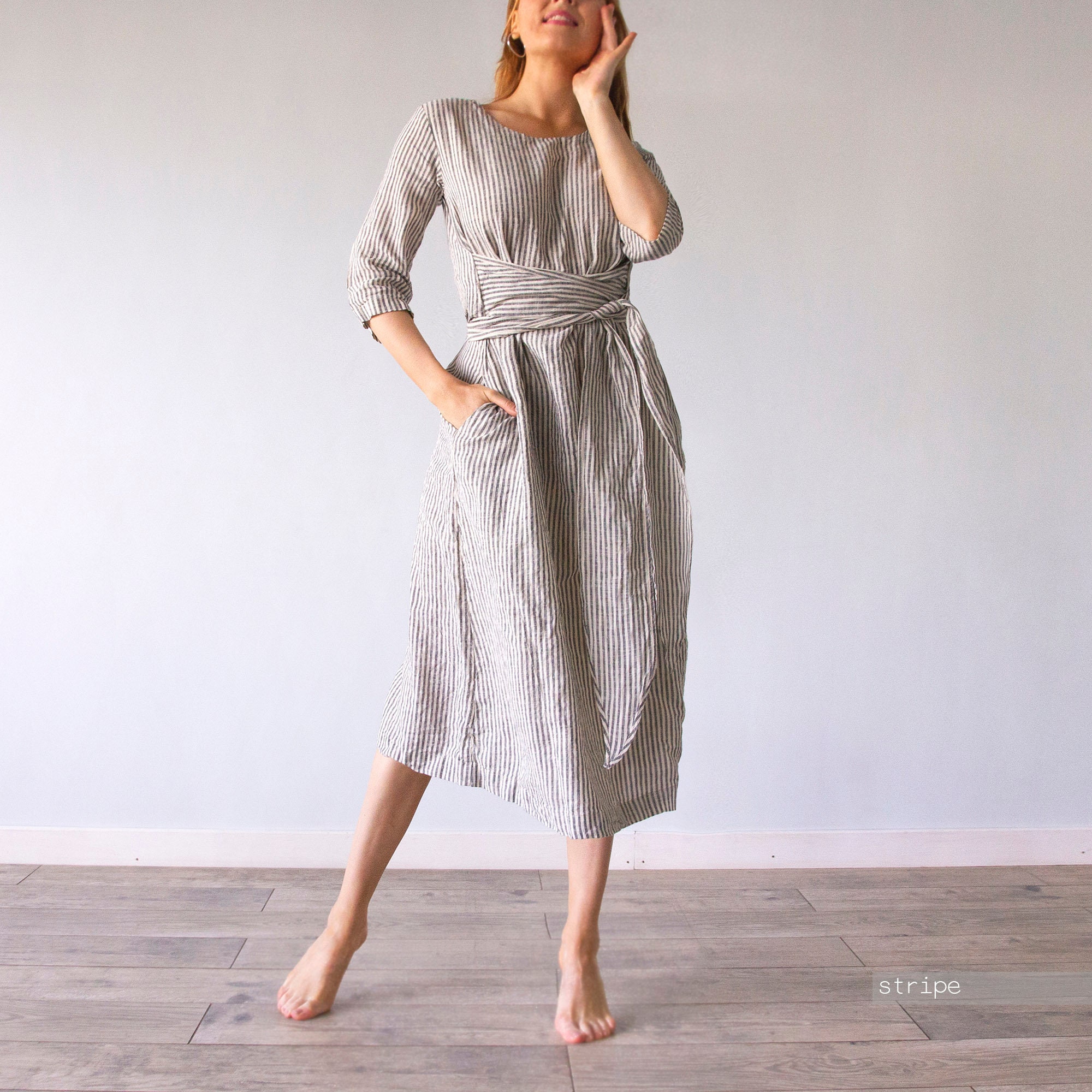 MIDI LINEN DRESS linen clothing plus size dress linen | Etsy