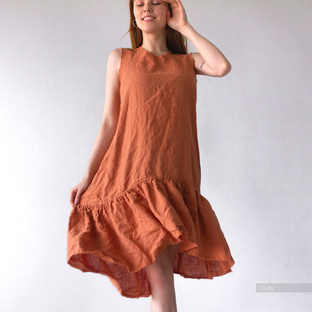 Oversized Ruffle Linen Dress: Raw Edge Hi-low Summer Dress - Etsy