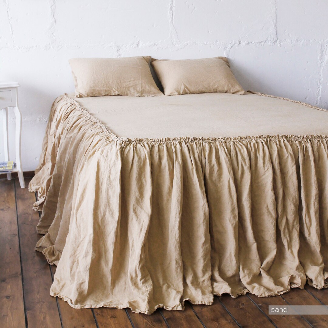 Stonewashed Linen Bed Cover: Ruffled Bedspread, Shabby Chic Bedding - Etsy