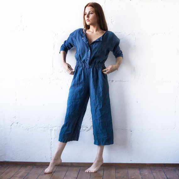 LINEN JUMPSUIT Linen Jumpsuit Women Black Linen Jumpsuit - Etsy