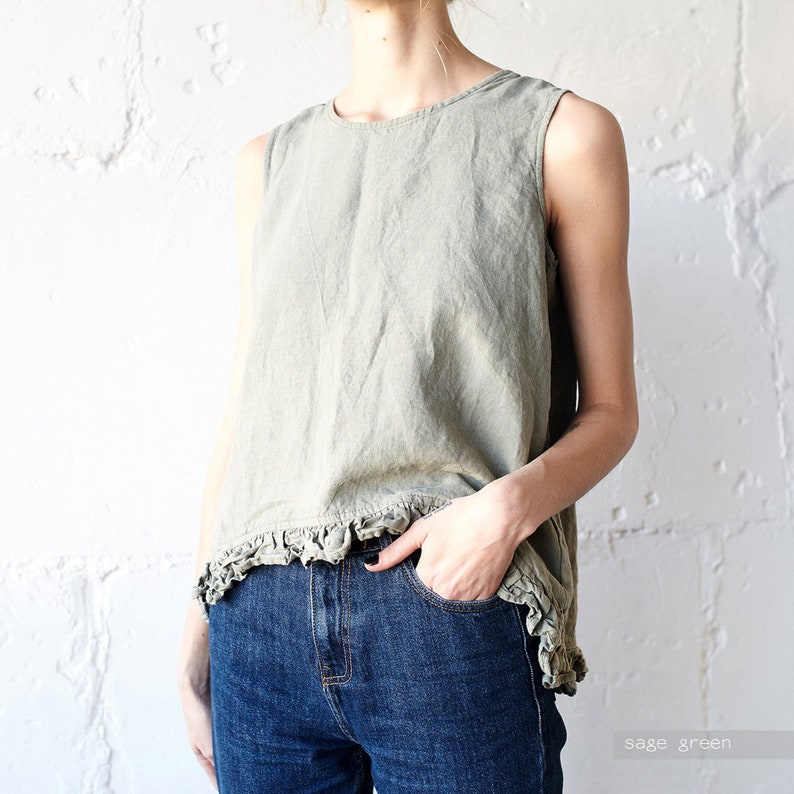 LINEN RUFFLE TOP White Linen Top Women's Linen Tops | Etsy