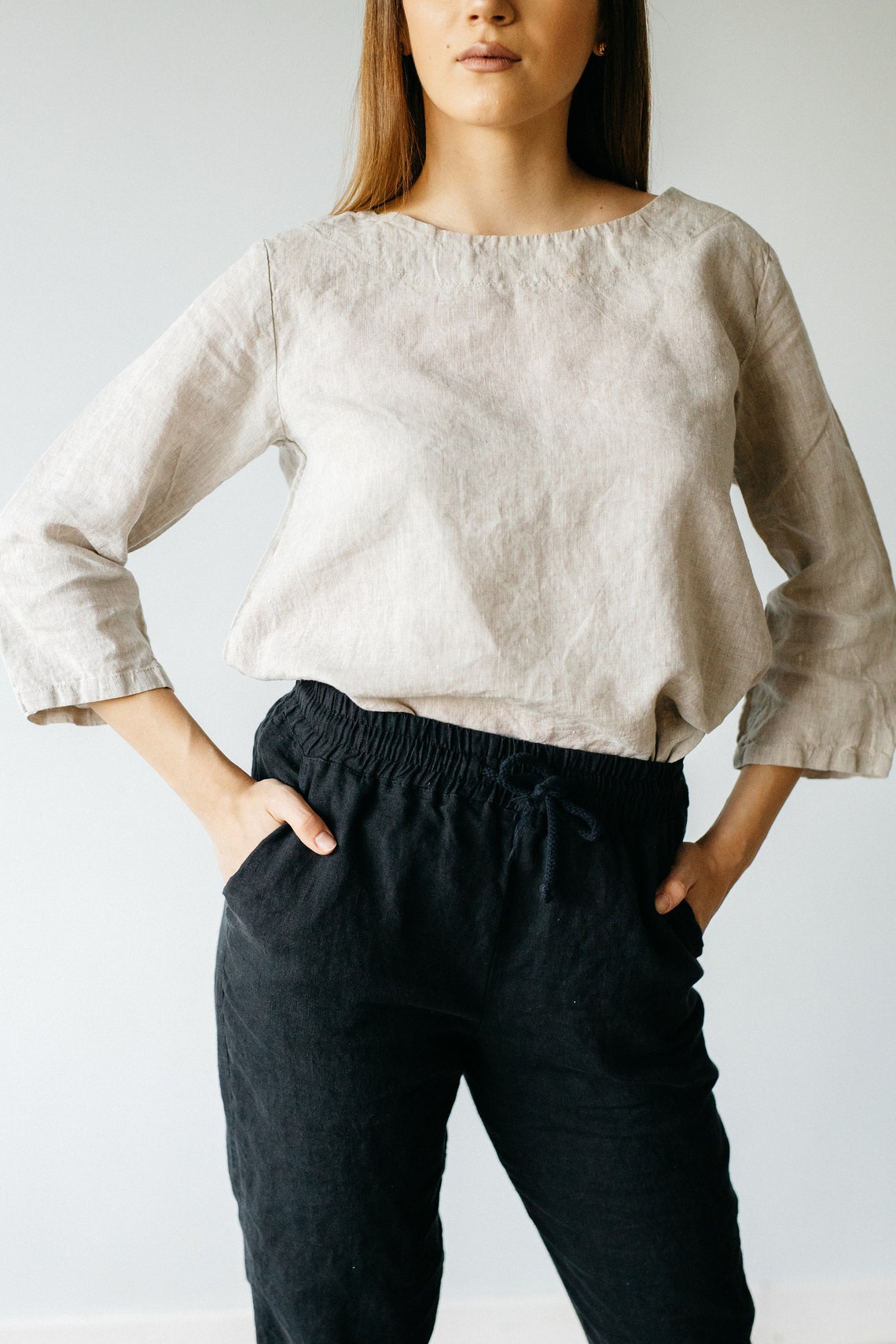 WOMENS LINEN TOP in natural grey color natural linen blouse | Etsy