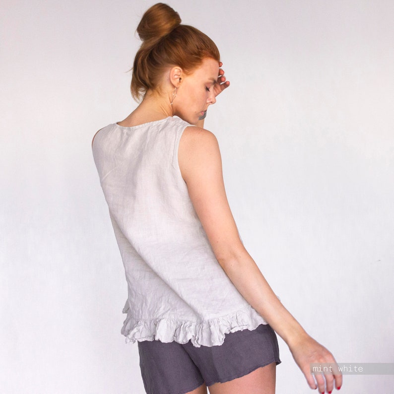 LINEN RUFFLE TOP White Linen Top Women's Linen Tops | Etsy