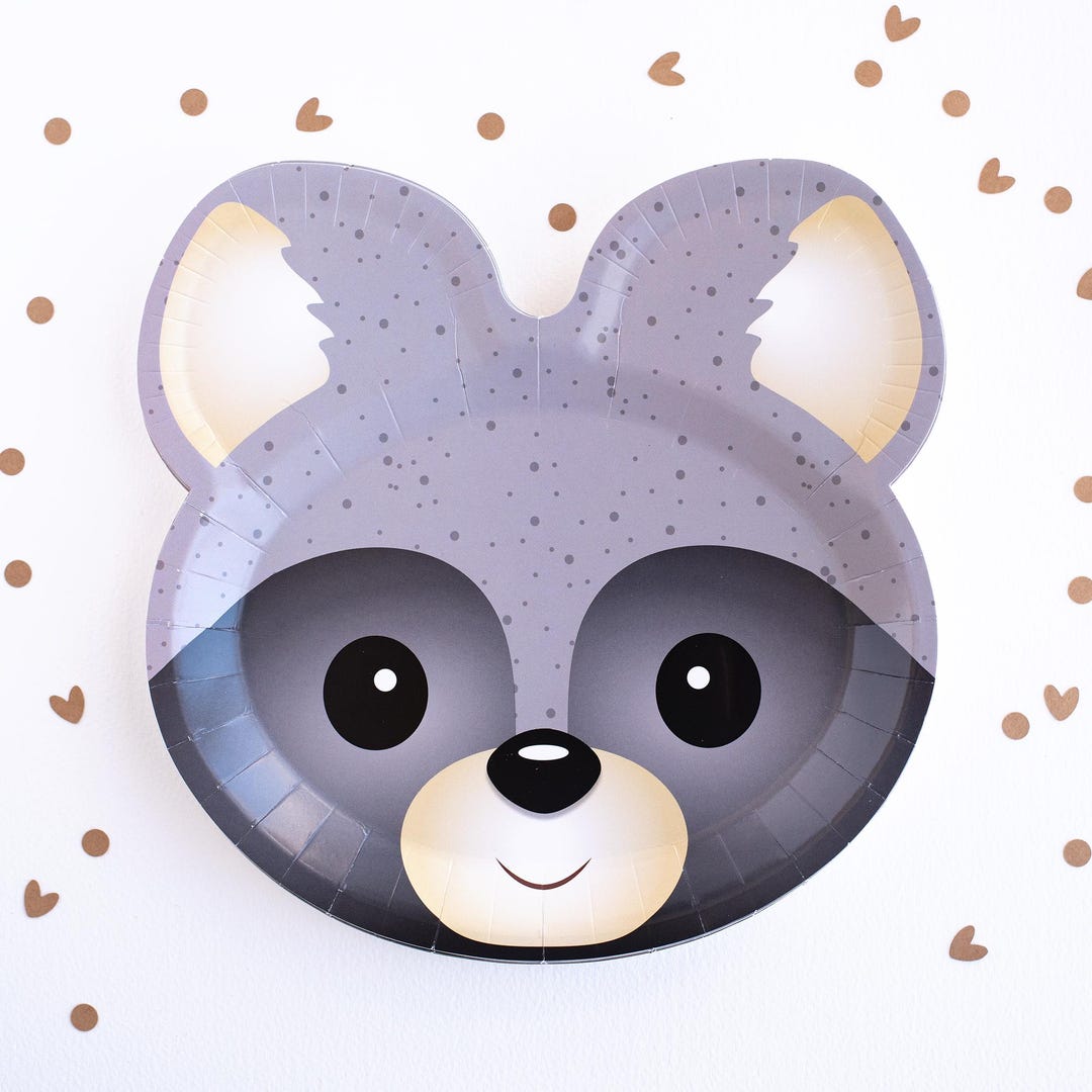 Gray Racoon Face Paper Party Plates, Boy and Girl Birthday Cake Plates ...