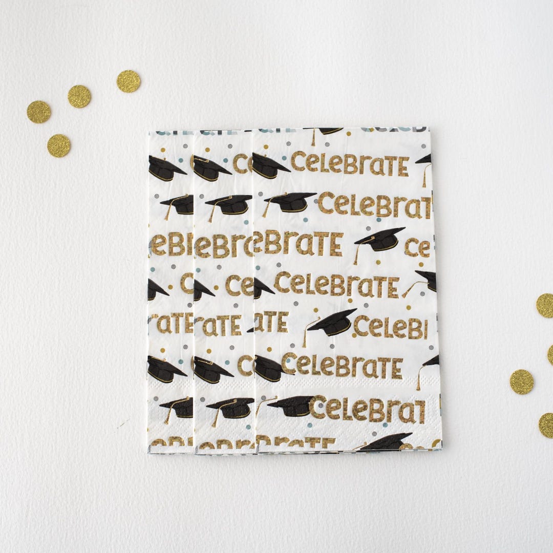 Celebrate Black and Gold Graduation Napkins, Disposable Paper Napkins ...