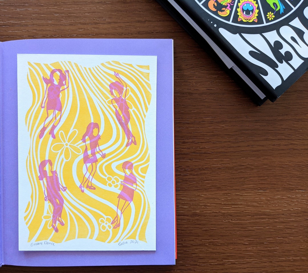 Groovy Dance Linocut Print 5x7 - Etsy