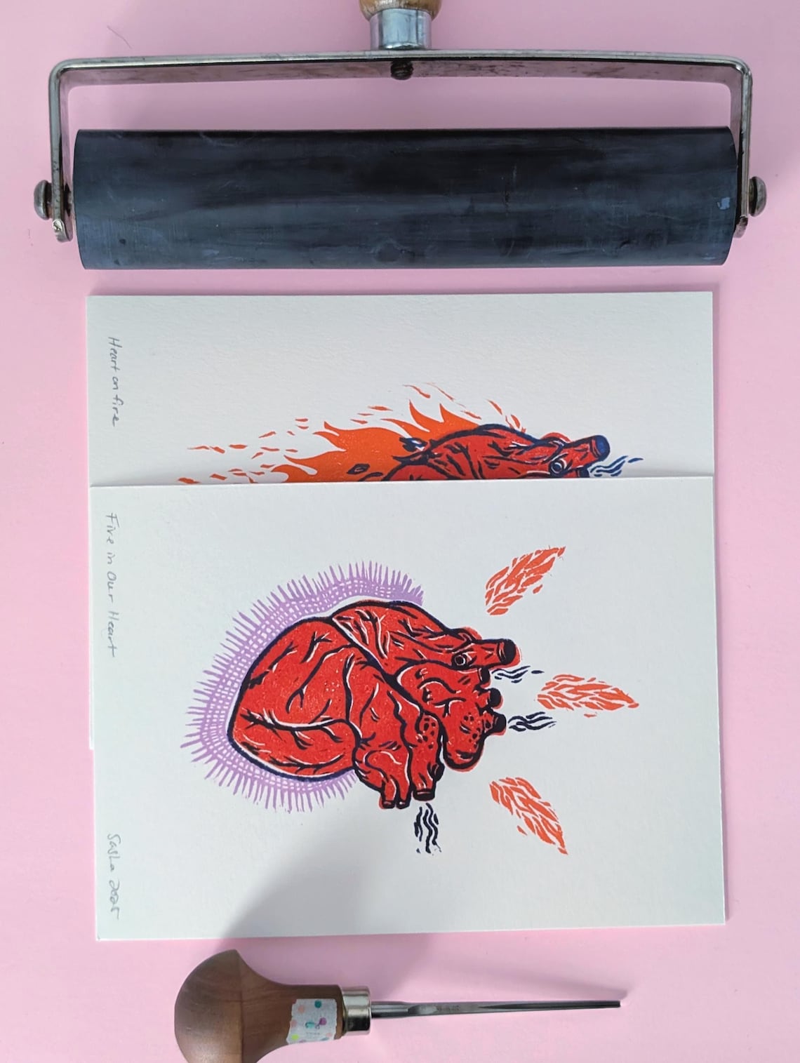 Fire in Our Heart | Linocut Print | 5"x7" - Etsy