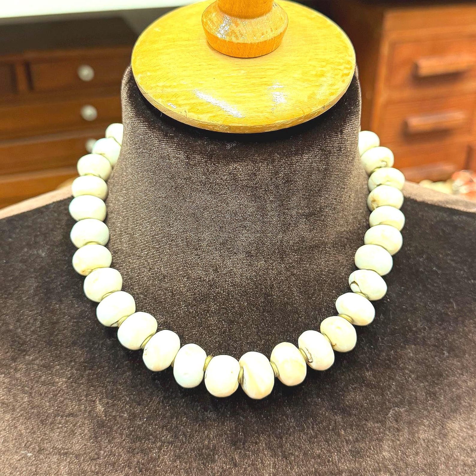 Vintage Naga Chank Shell Bead Necklace • Brass Bead Separators • 16 ...