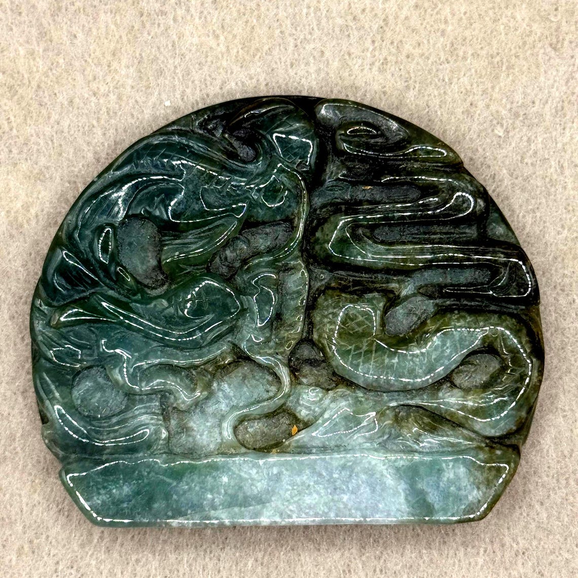 Vintage Chinese Spinach Jade Pendant Carved With Dragons & Snakes - Etsy